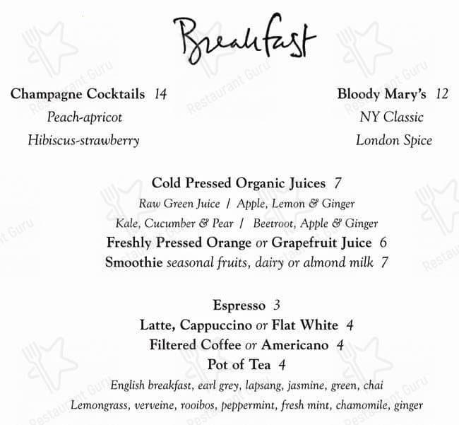Menu at Chiltern Firehouse restaurant, London
