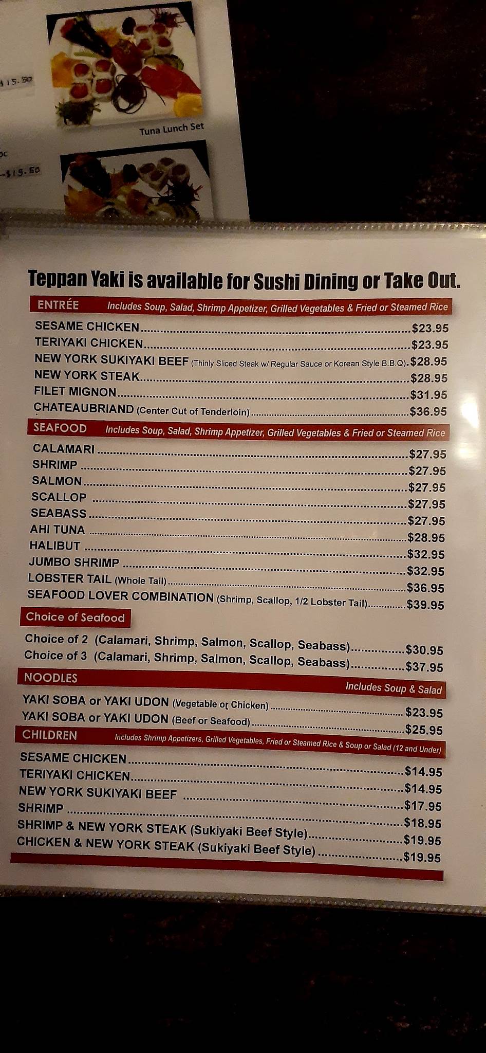 Menu at Cho Cho San Restaurant, Thousand Oaks