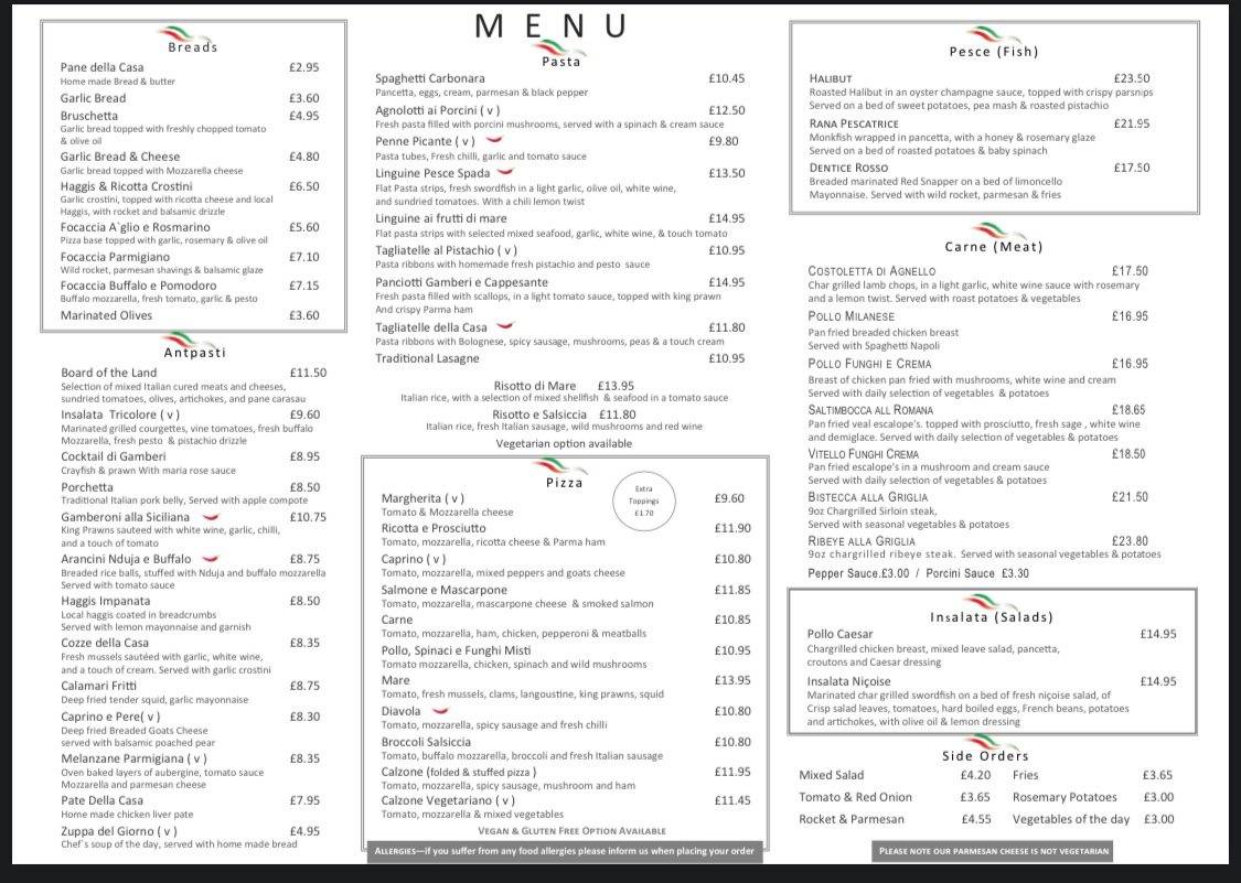 Menu at Cibo Restaurant, Edinburgh, 1 Southroad End