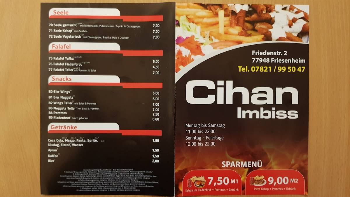 Speisekarte von Cihan Imbiss restaurant, Friesenheim