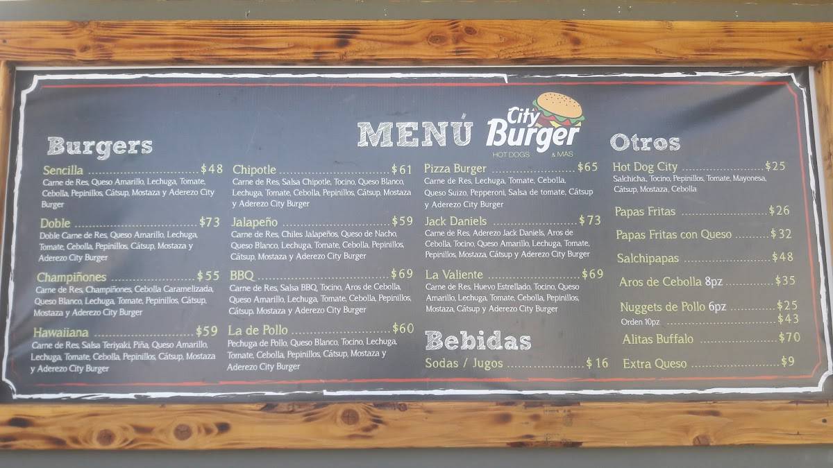 Carta del restaurante City Burger (La presa), Tijuana, Av. De Las ...