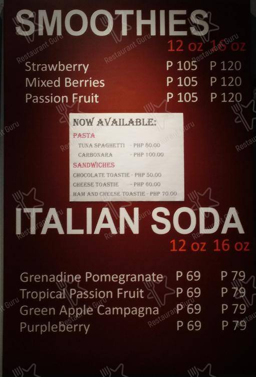 Menu at Coffee Spot, Pasay