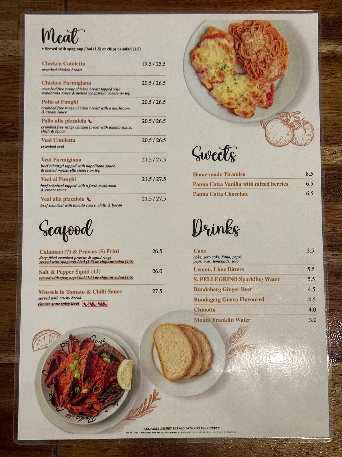 Menu at Aldente the PARMI restaurant, South Perth