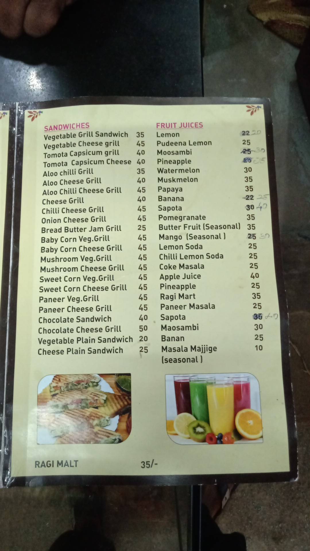Menu at College Corner Cafe, Bengaluru