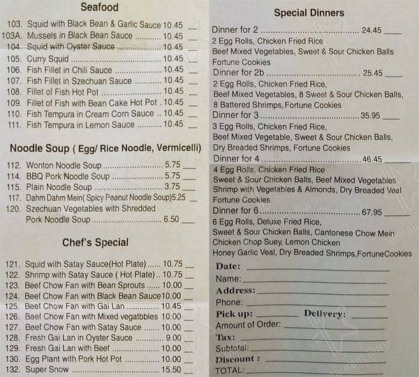 Menu at Comodo Chinese Restaurant, Winnipeg