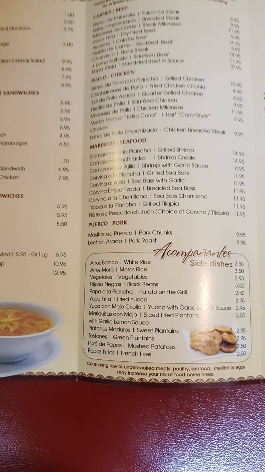 Menu at Coral Restaurant, Miami, NW 82nd Ave