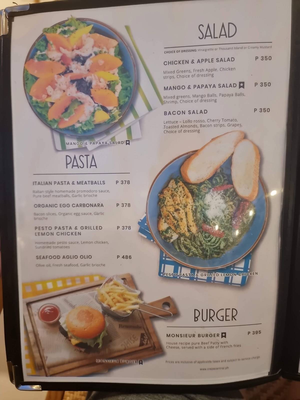 Menu at Crêpe Central restaurant, Quezon City