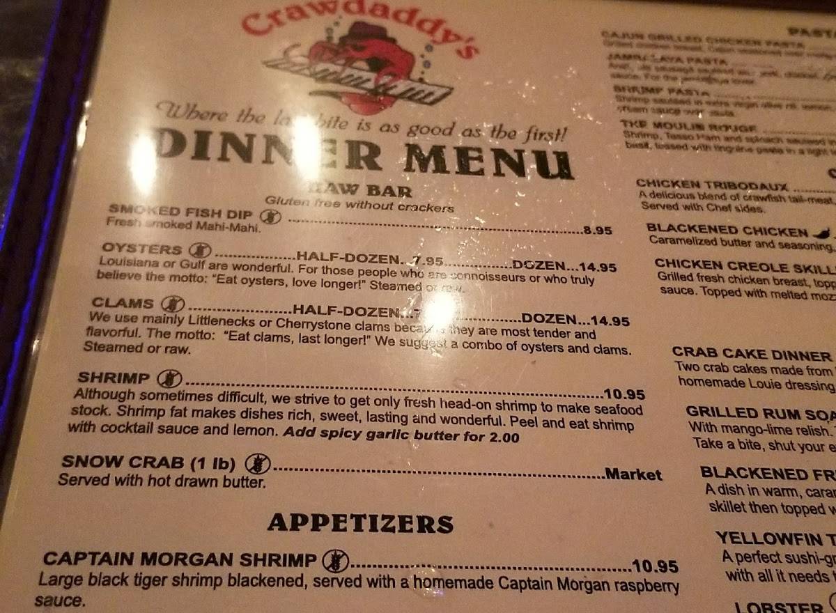 Menu at Crawdaddy's Grill and Raw Bar, Jensen Beach