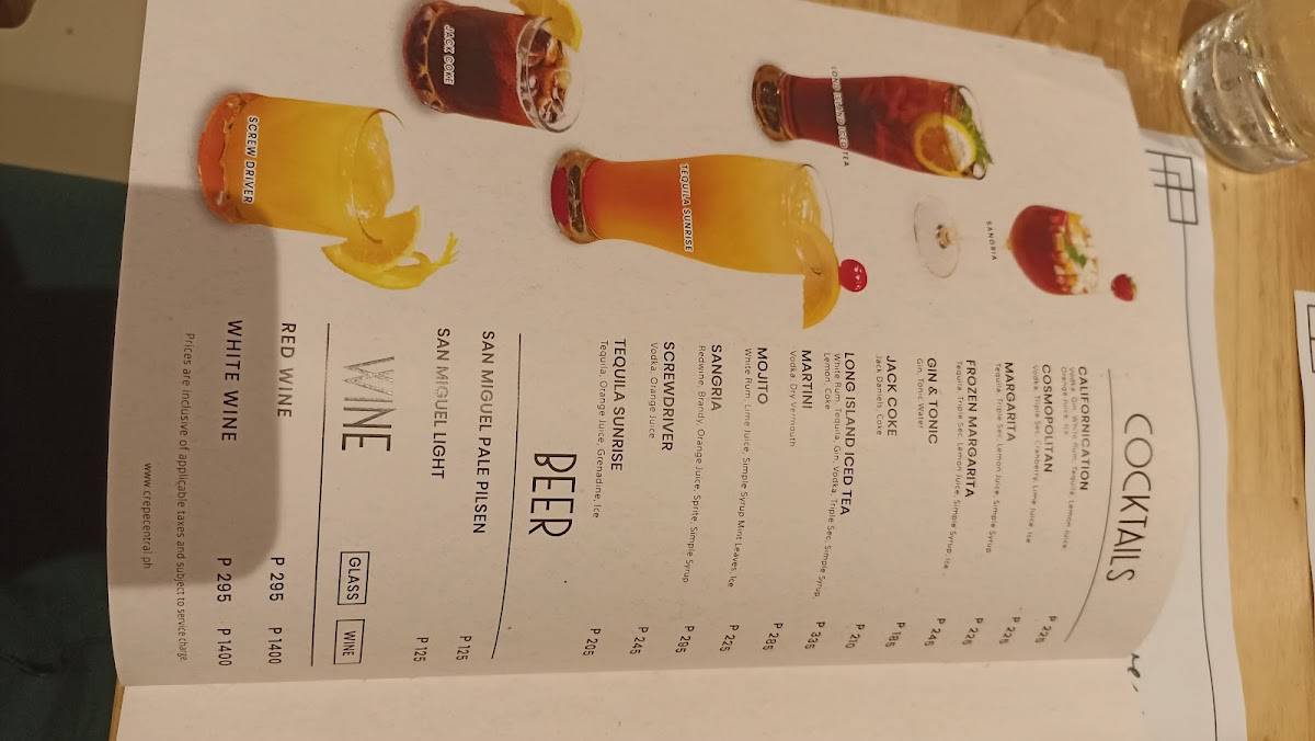 Menu at Crêpe Central restaurant, Quezon City