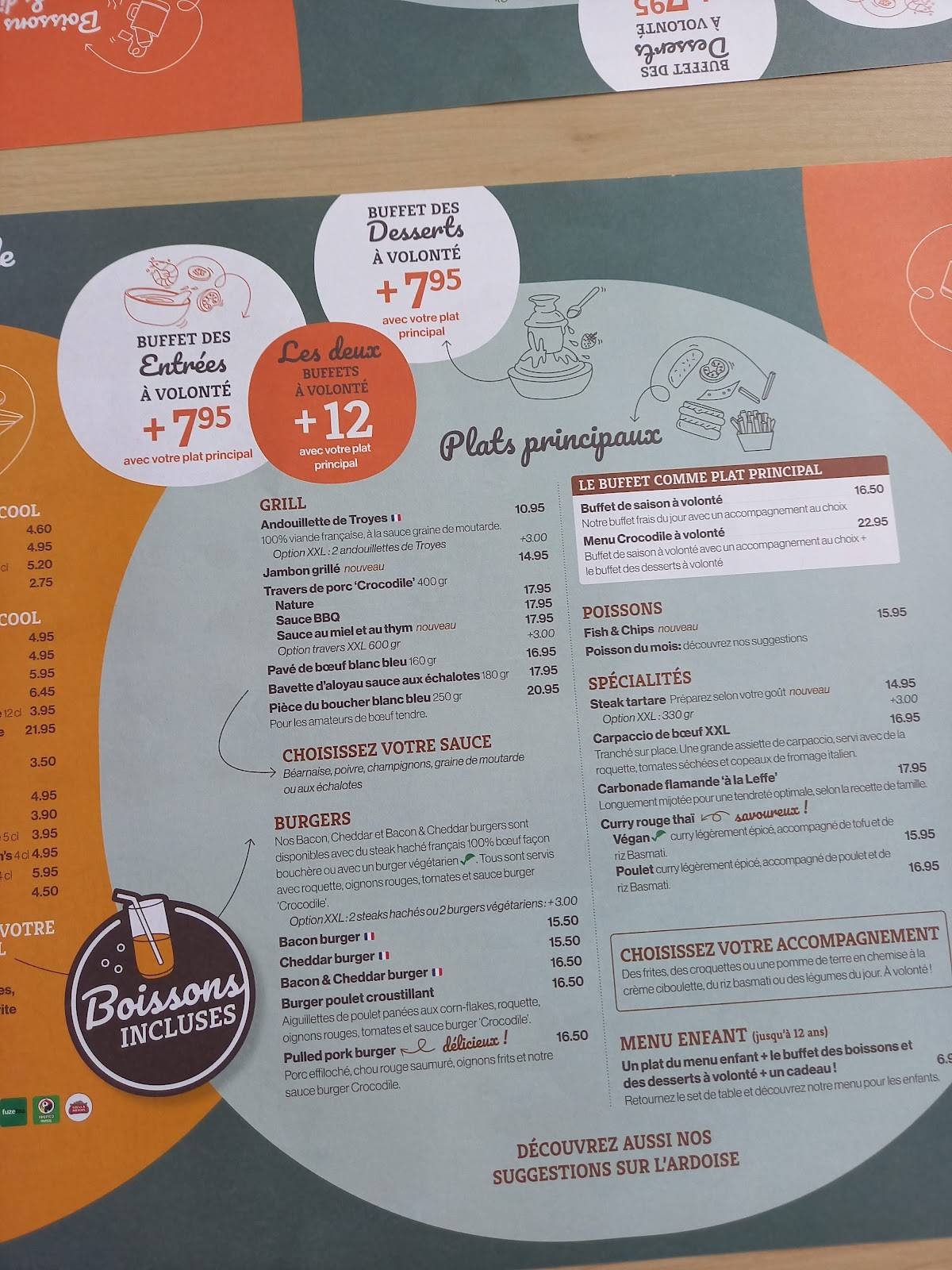 Menu au Restaurant Crocodile, Saint-Quentin