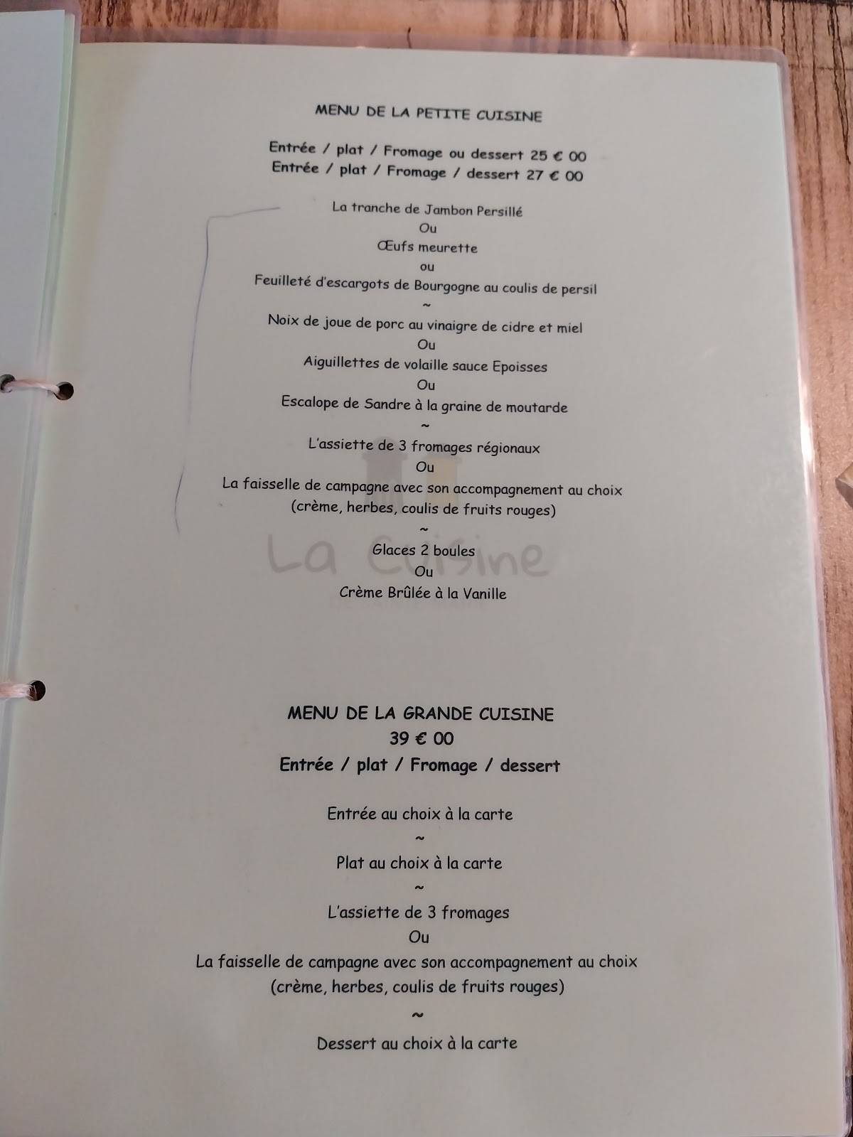 Menu au Restaurant Cuisine de Sainte Marie, Sainte-Marie-la-Blanche