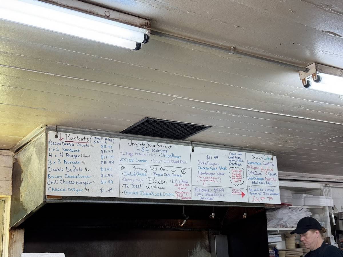 Menu at Cupp's Drive Inn restaurant, Waco