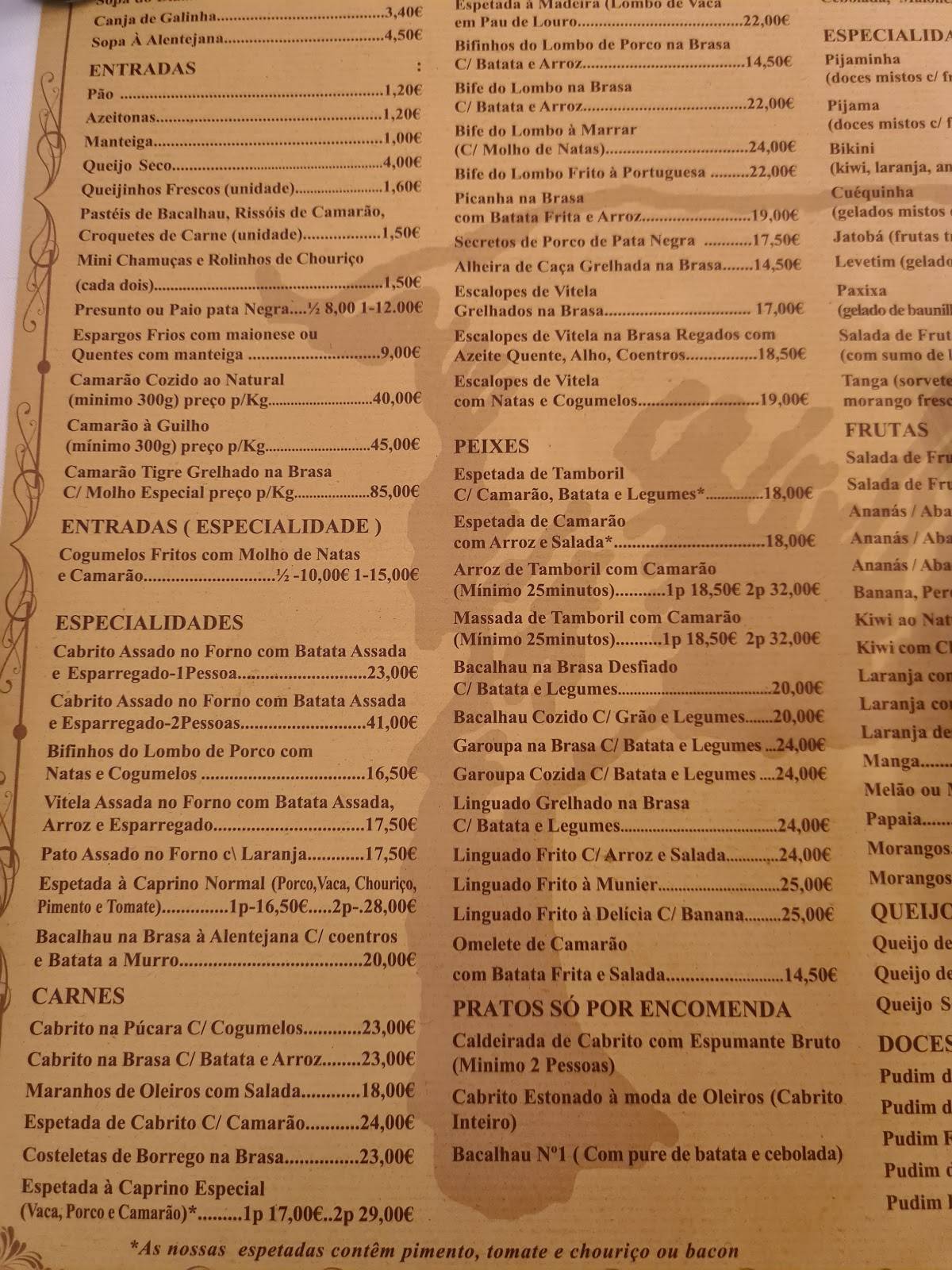 Menu em Curral dos Caprinos restaurante, Sintra, R. 28 de Setembro