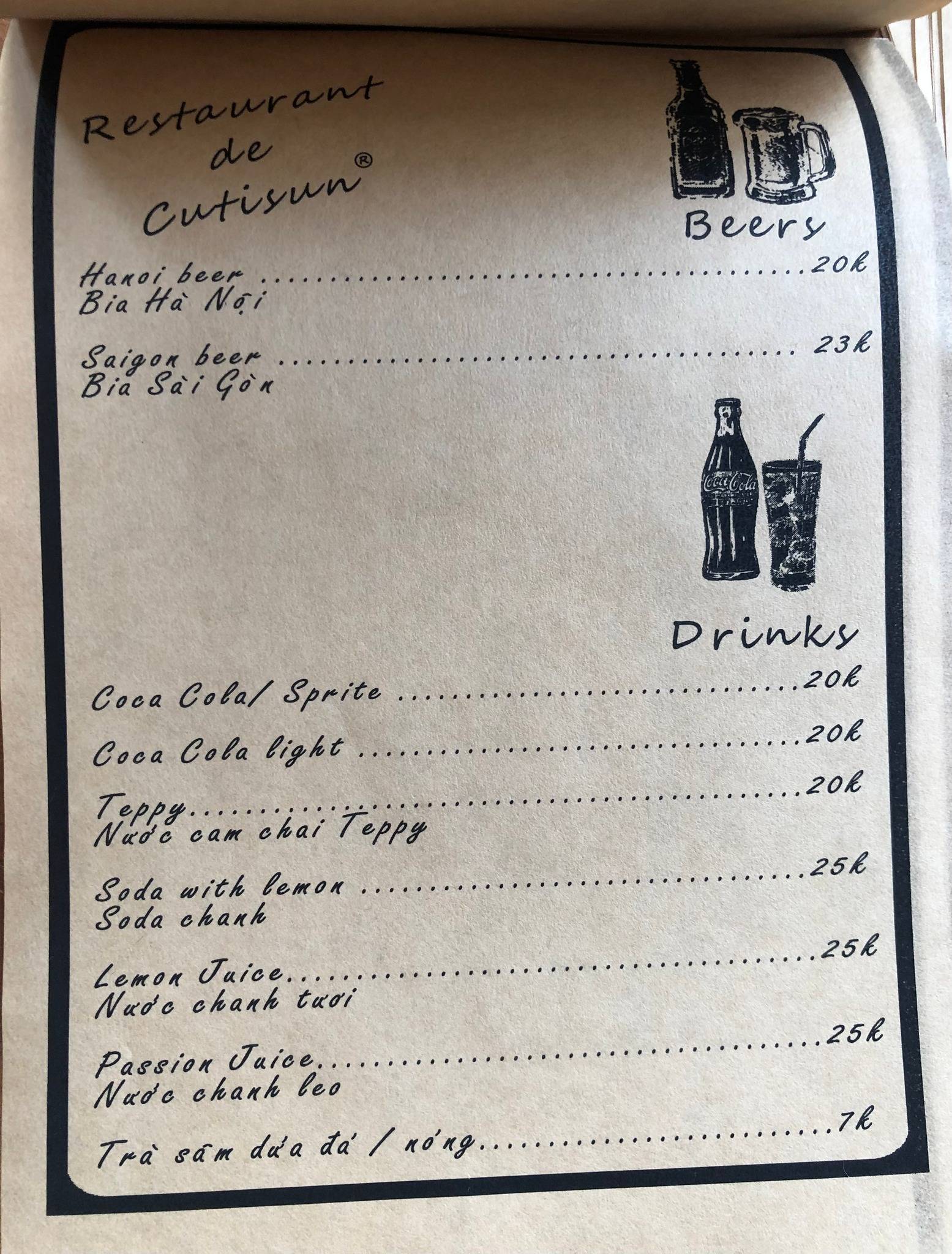 Menu at Cutisun Steak House 2 restaurant, Hanoi