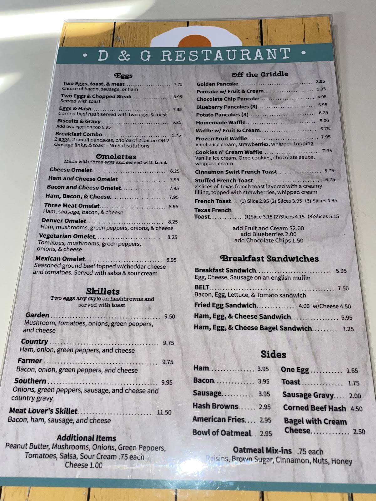 Menu at D & G Restaurant, Greenleaf