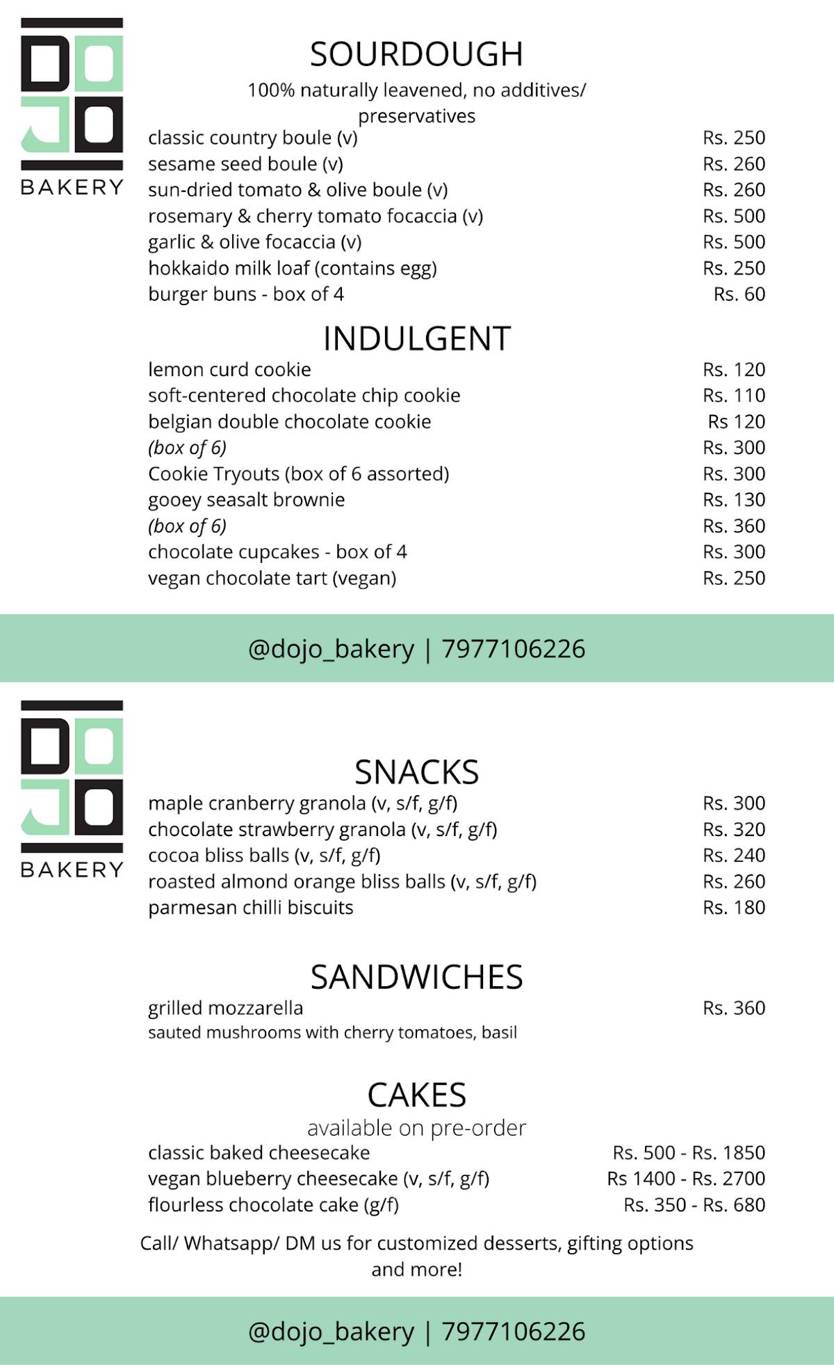 Menu at DOJO Bakery, Mumbai, Gala 7