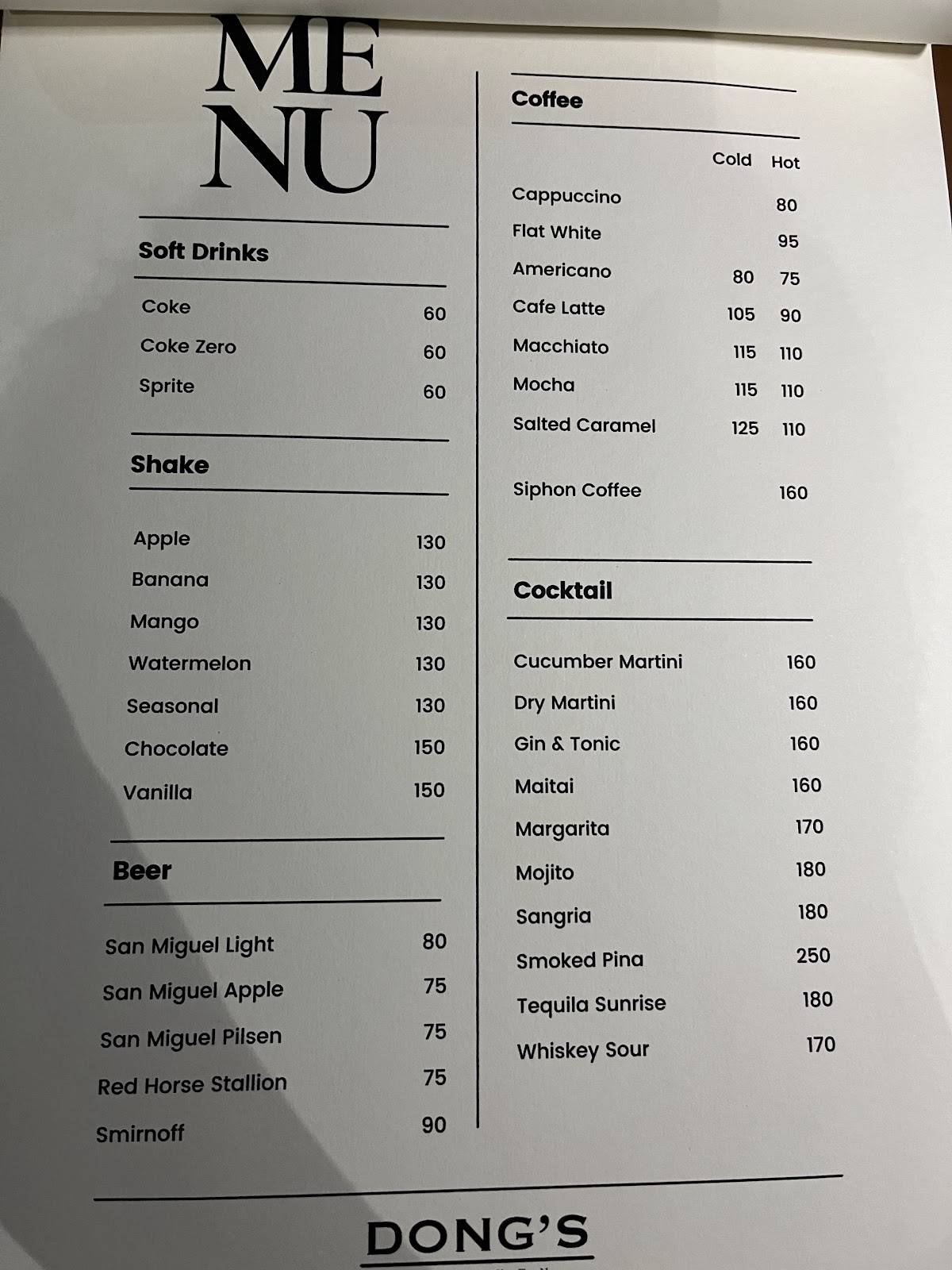 Menu at DONG's Kitchen restaurant, Dumaguete