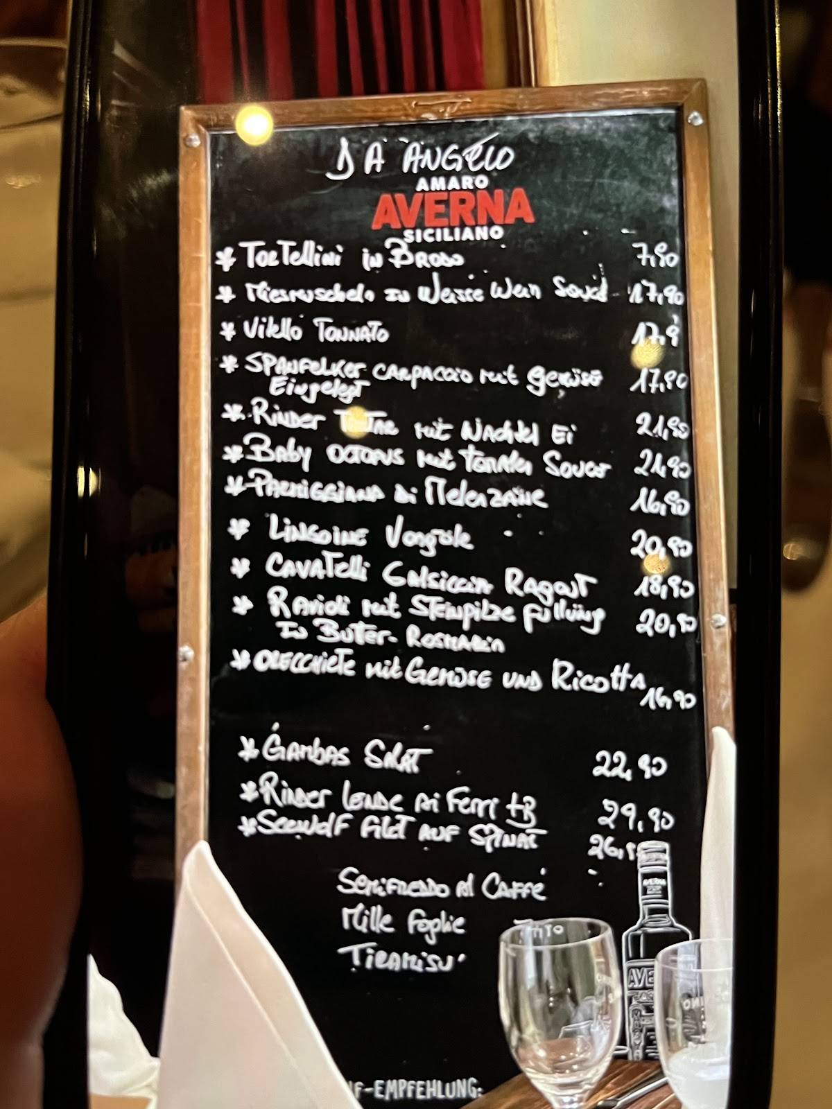 Speisekarte von Restaurant Da Angelo, München