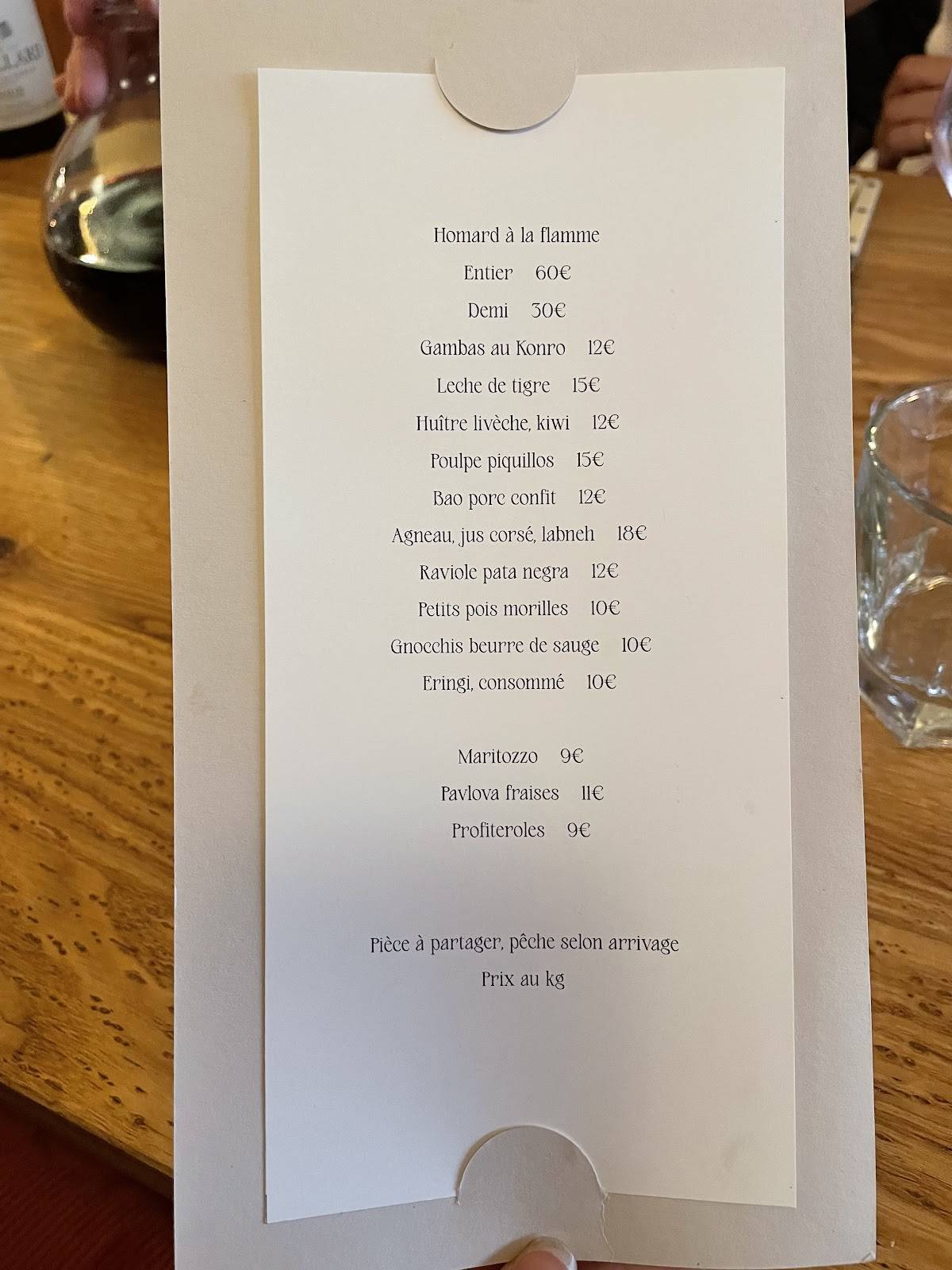 Menu au Dante Restaurant, Paris