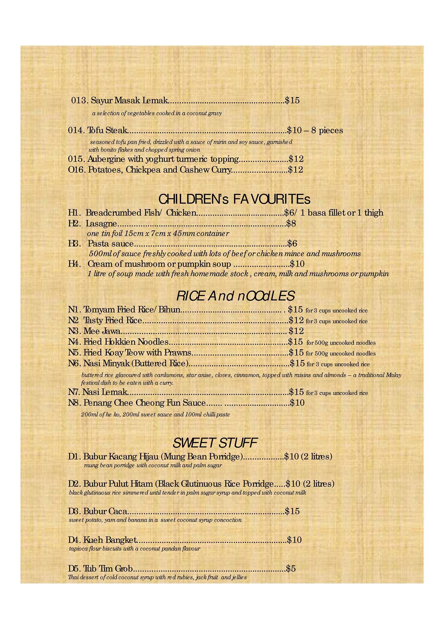 Menu at Malaysian Kitchen, Pennant Hills
