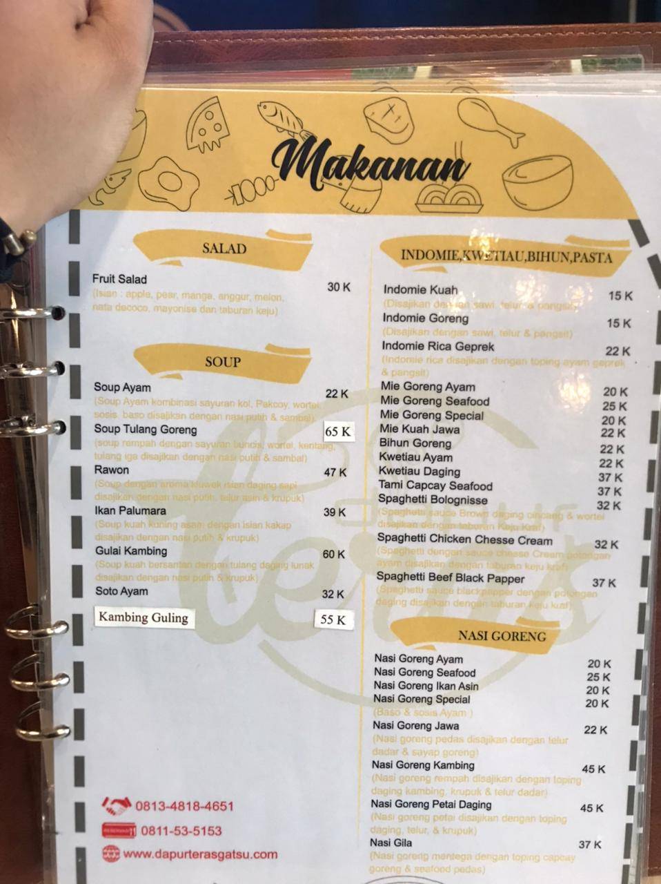 Menu at Dapur Teras GATSU restaurant, Indonesia