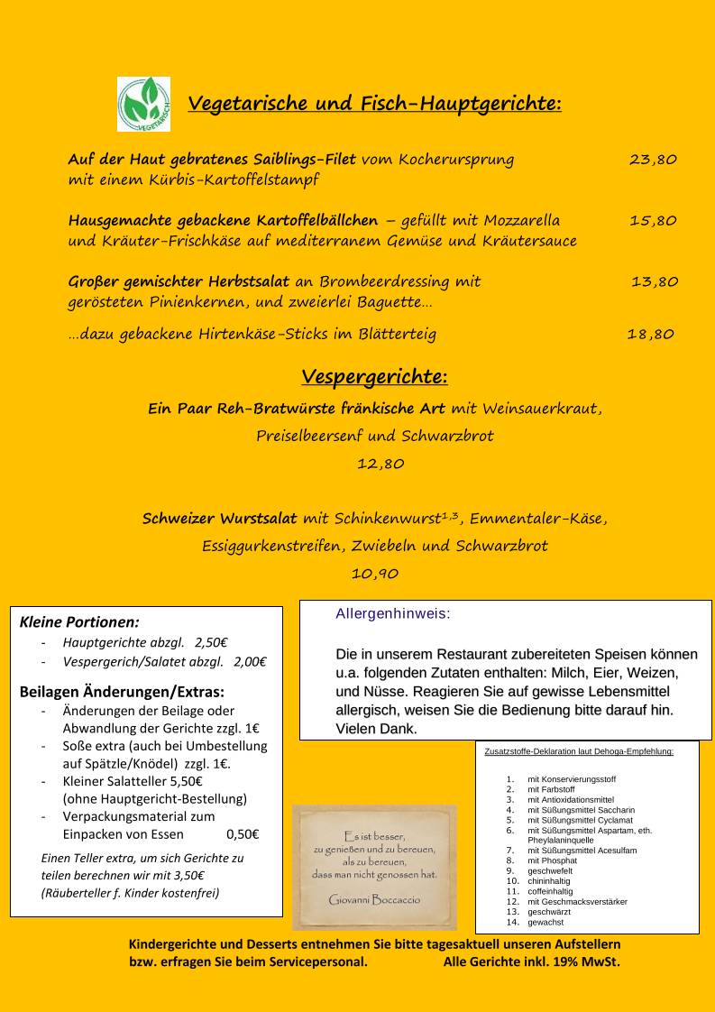 Speisekarte von Der Hirschgarten restaurant, Crailsheim
