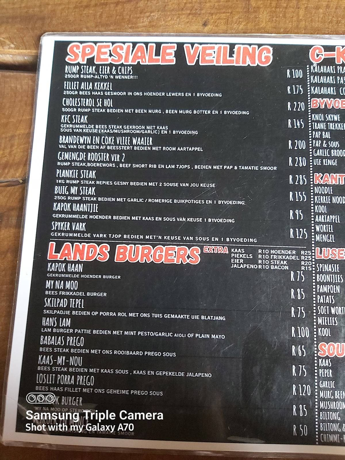 Menu at Die Veiling Sasolburg restaurant, Sasolburg
