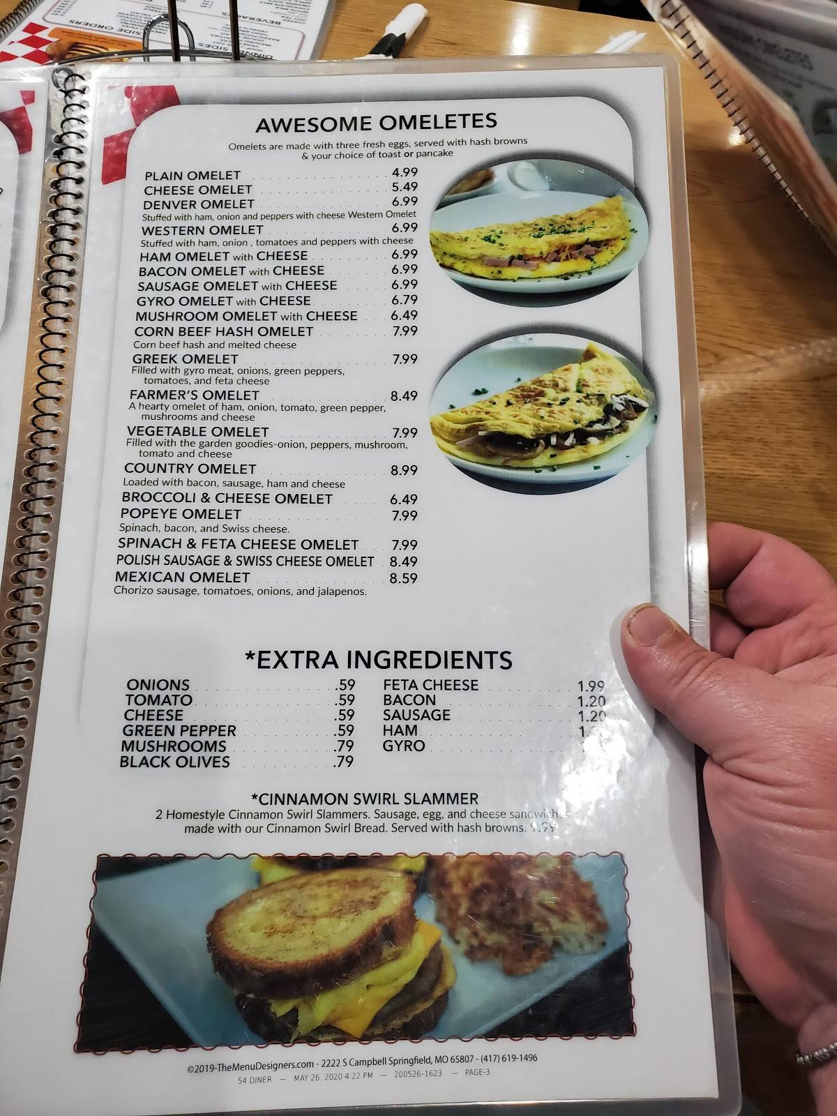 Menu at Diner 54 restaurant, Kirksville