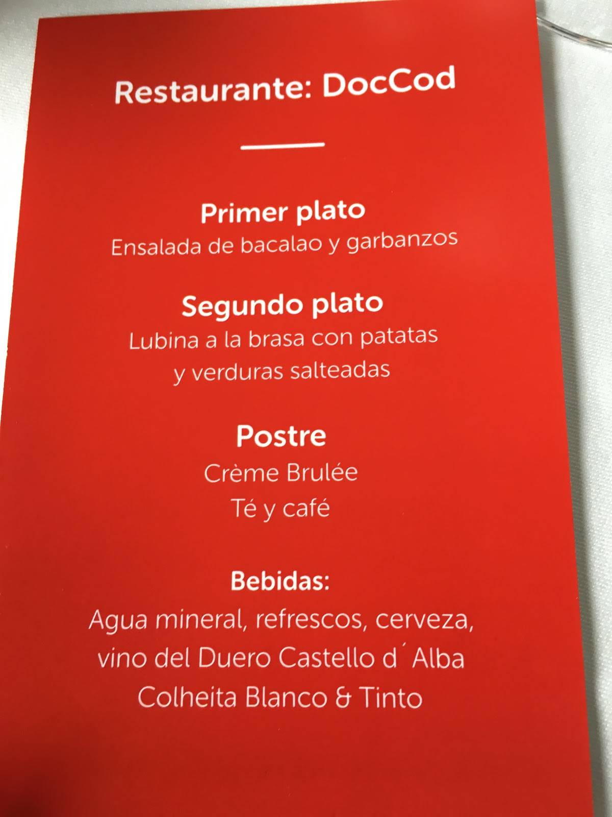 Menu at Doc Cod restaurant, Lisbon