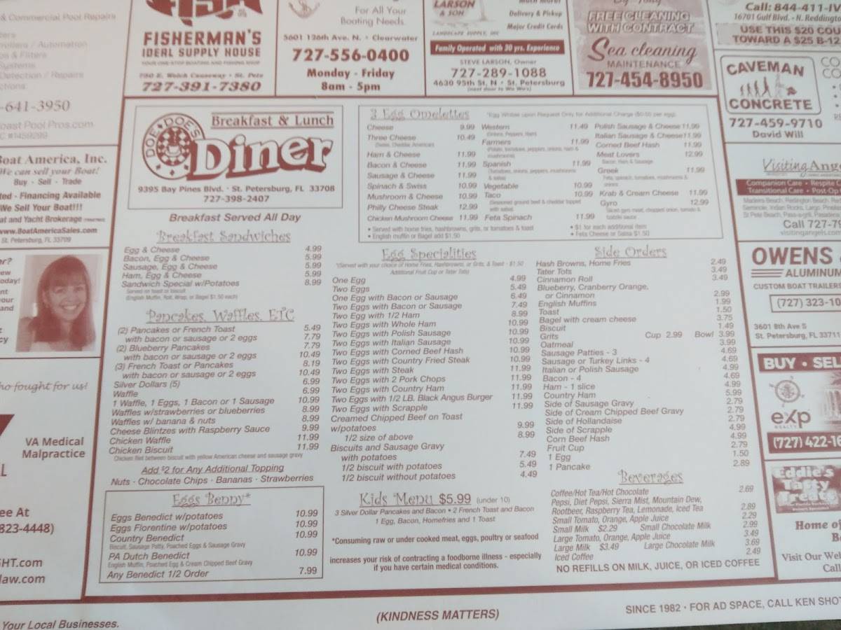 Menu at Doe Doe's Diner restaurant, Seminole