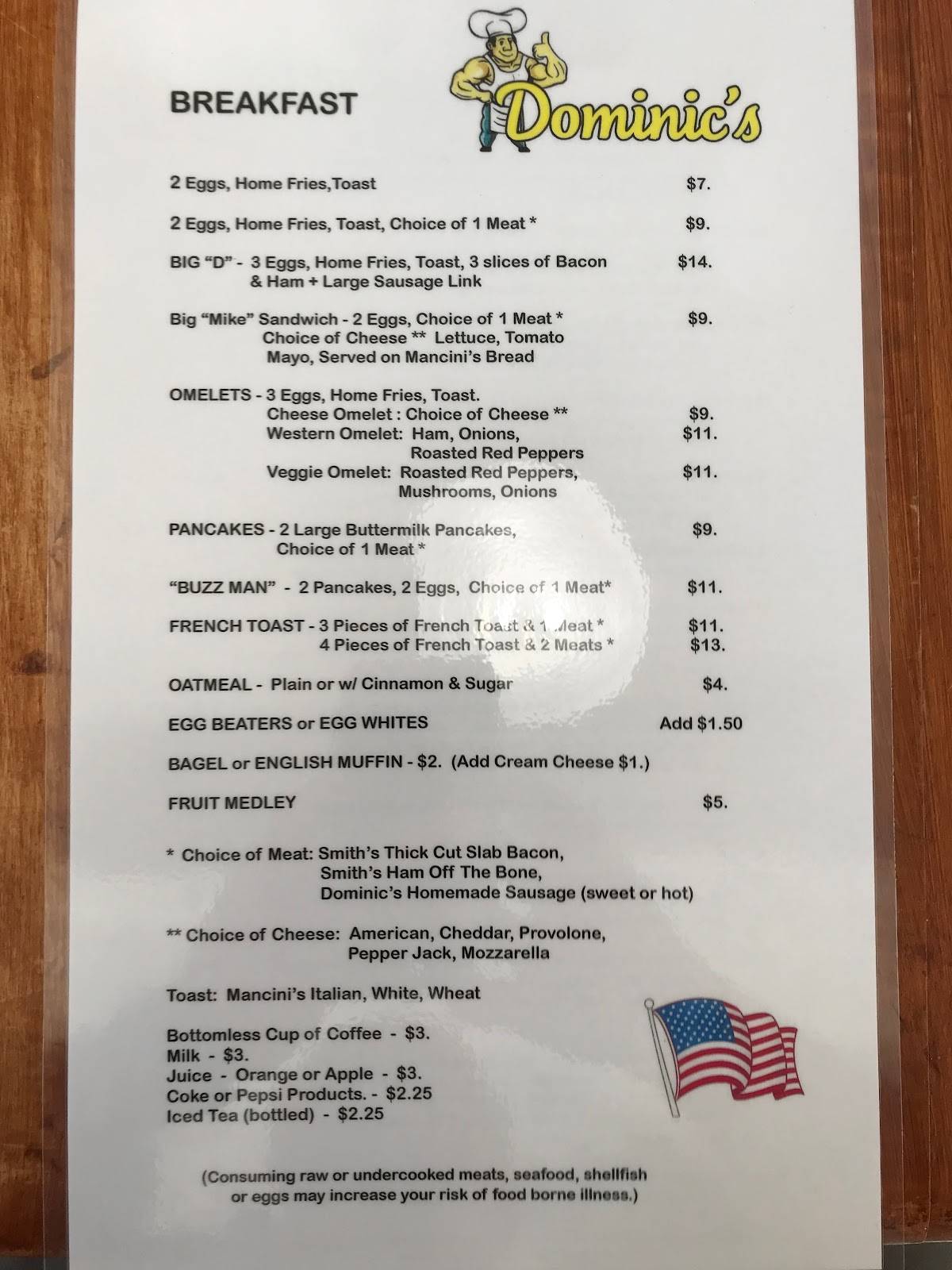 Menu at Dominic’s Diner restaurant, Ross Township