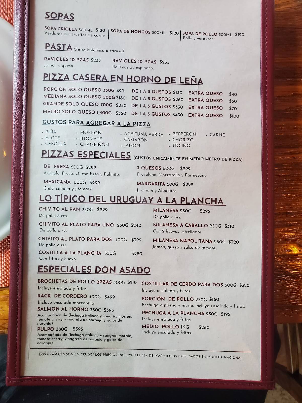 Carta del restaurante Don Asado Coapa, Ciudad del México