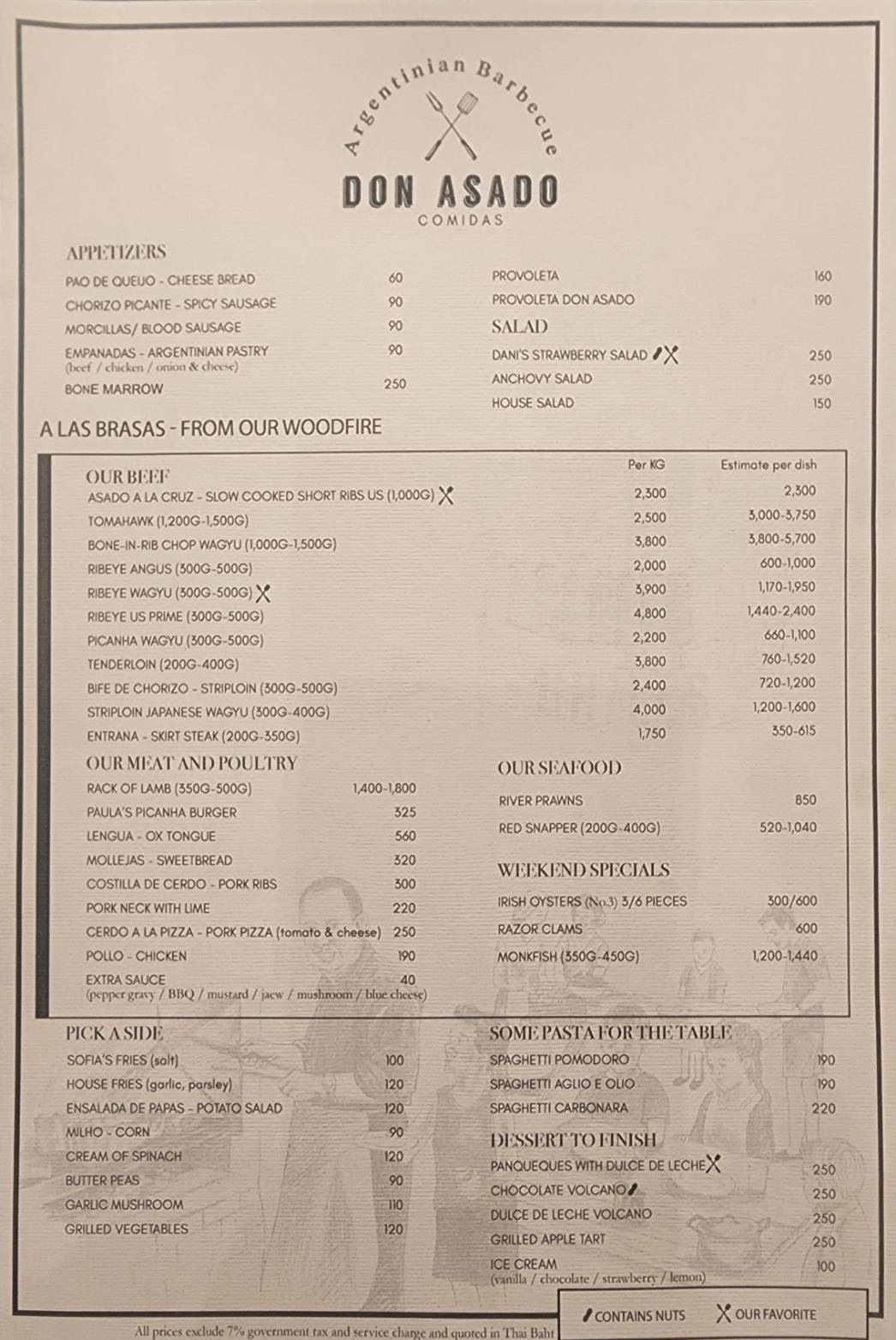 Menu at Don Asado restaurant, Bangkok