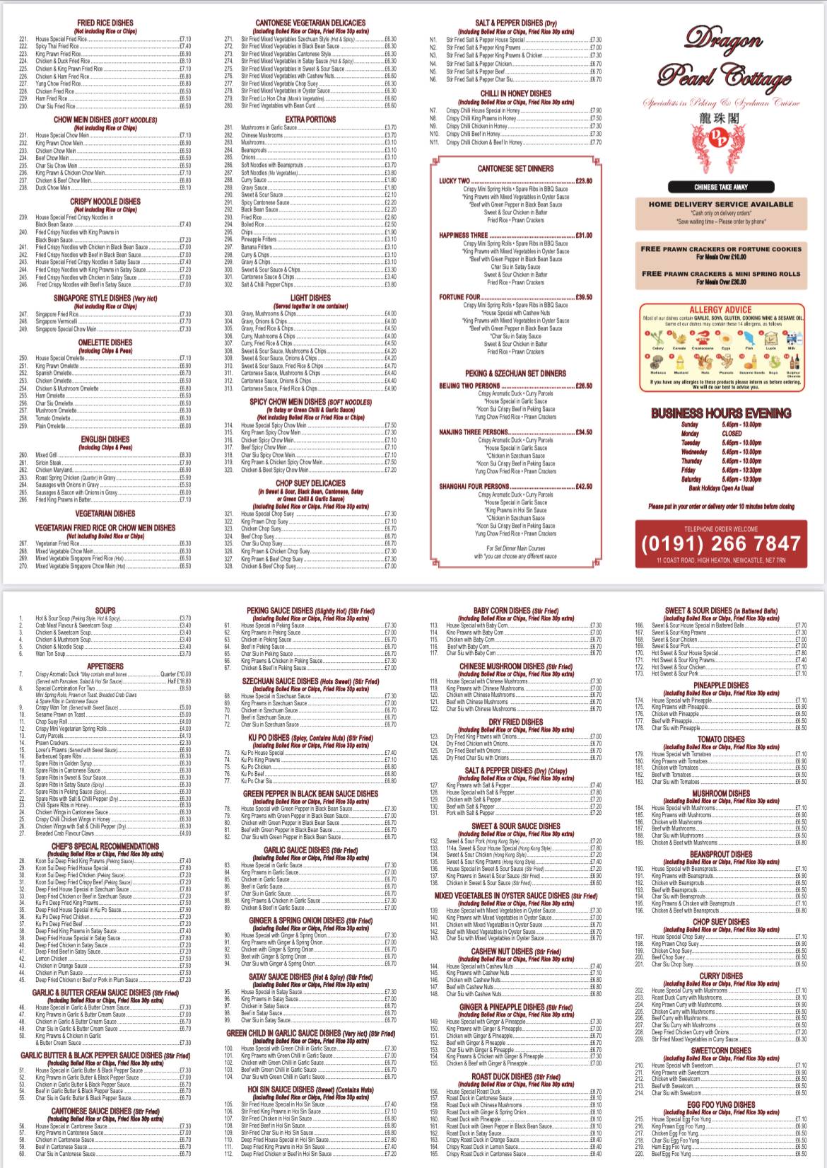 Menu at Dragon Pearl cottage Chinese take away restaurant, Newcastle ...