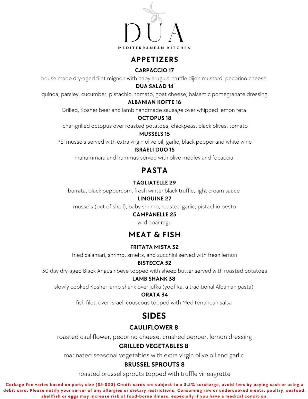Menu at Dua Restaurant, Bryn Mawr