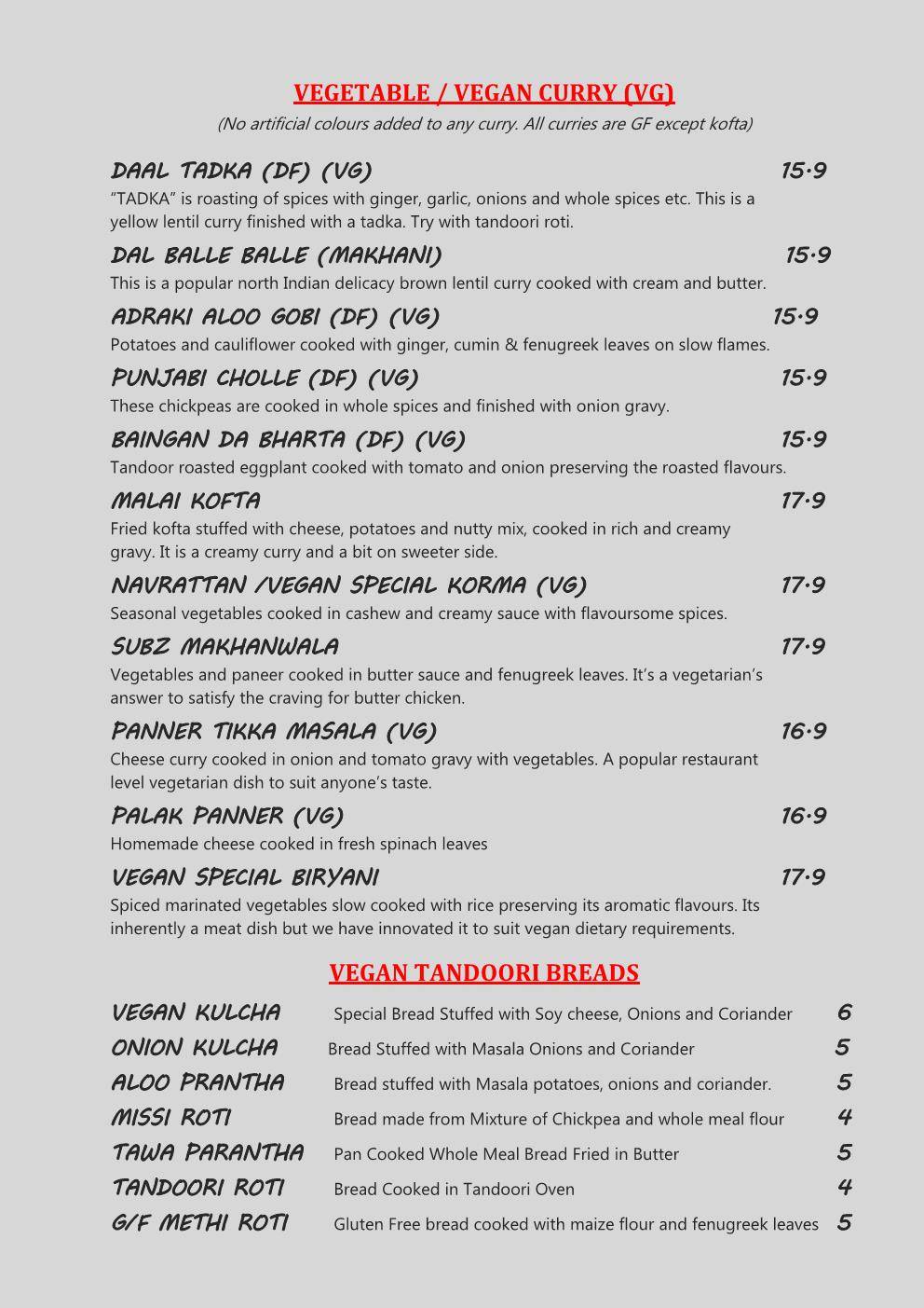 Menu at Eden Garden Indian Restaurant, South Brisbane