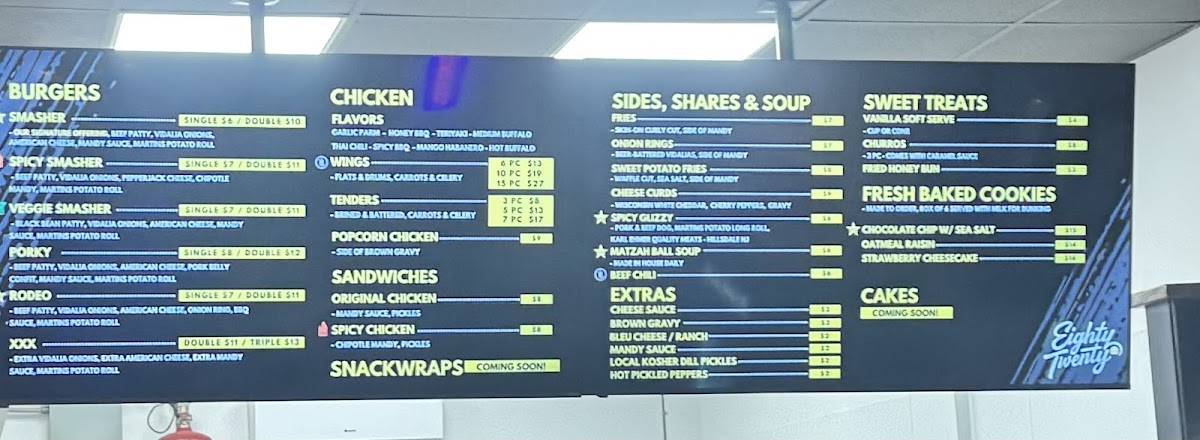 Menu at Eighty Twenty restaurant, Westwood