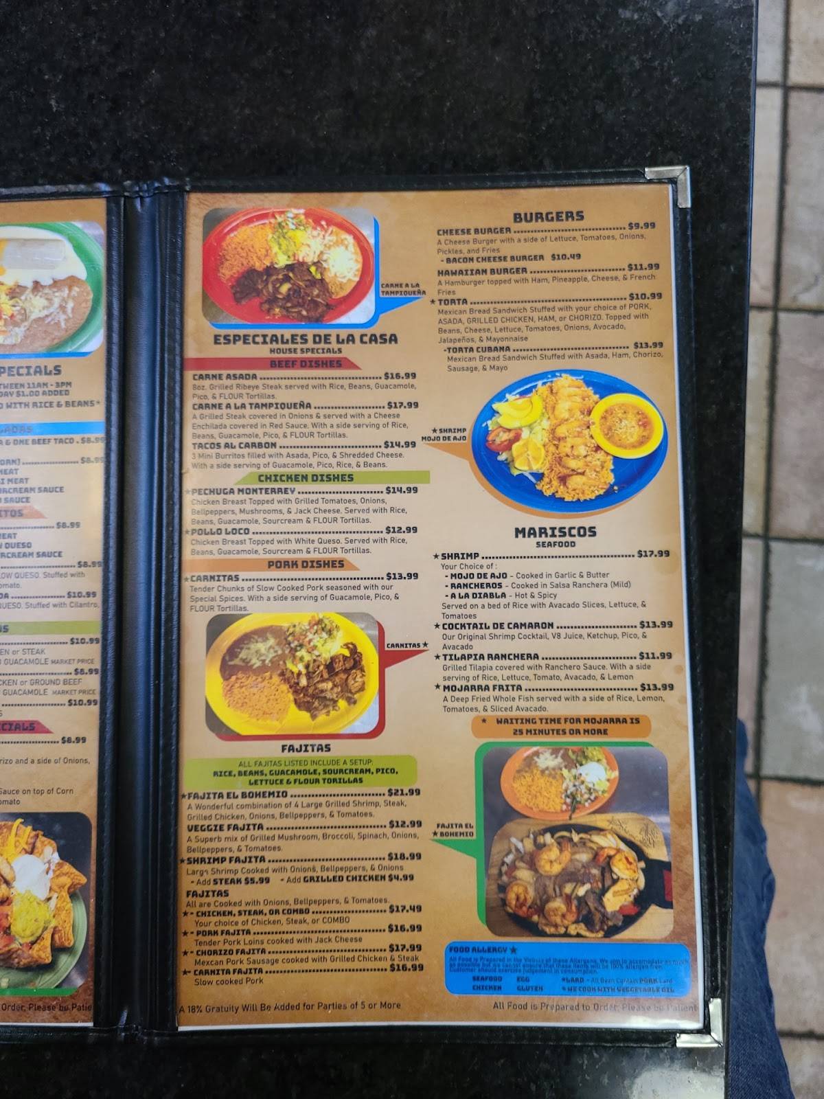 Menu at El Bohemio Mexican Restaurant, Gravette, 308 1st Ave SE