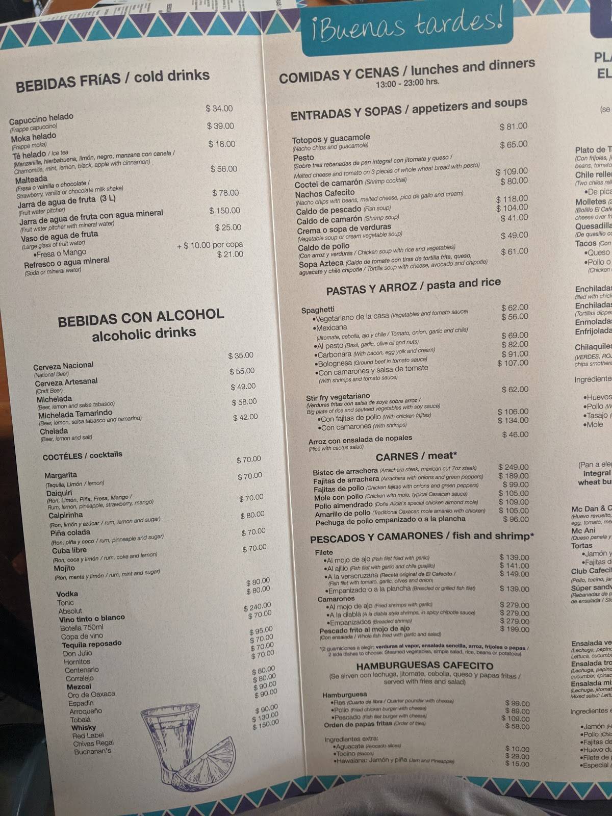Carta de Restaurant El Cafecito, Puerto Escondido, Bvld. Benito Juarez