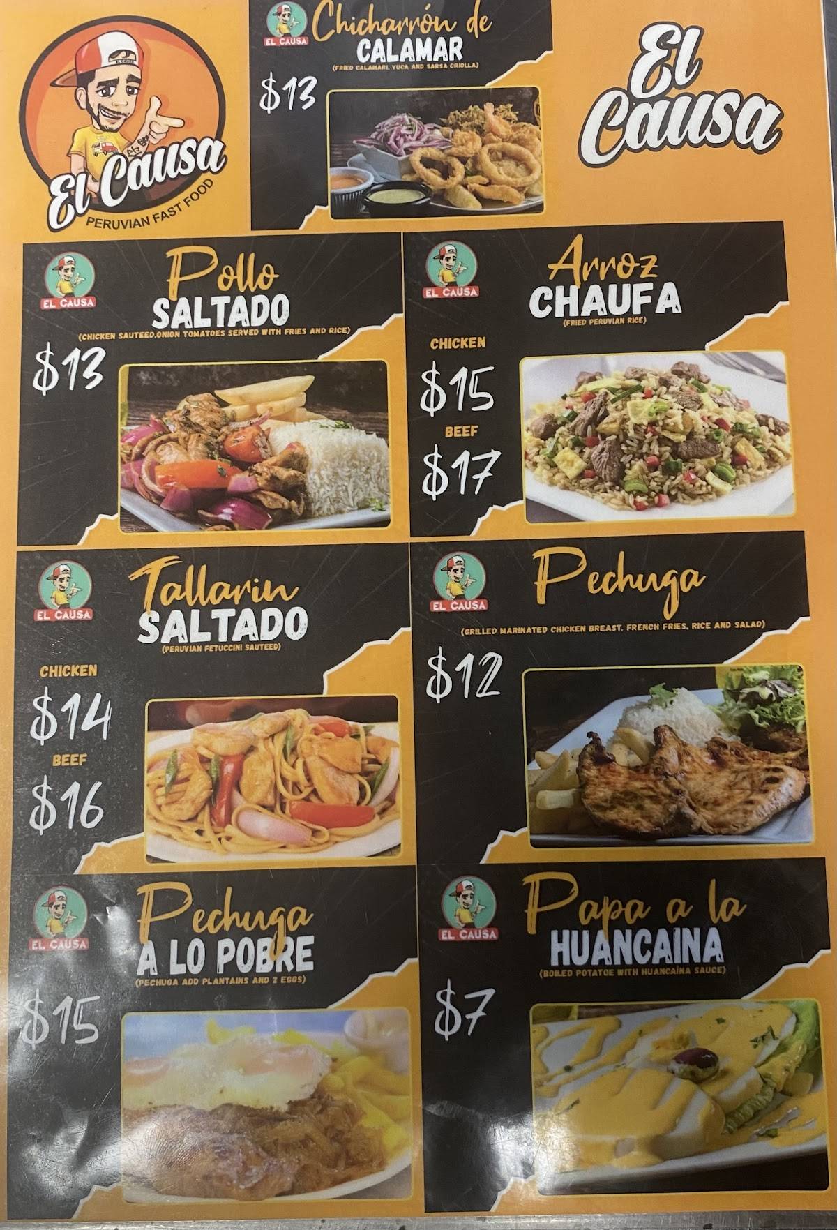 Carta de El Causa Peruvian Fast Food, Palmetto Bay