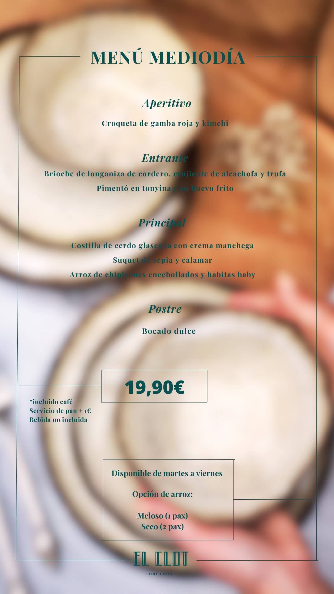 Carta de Restaurant El Clot, Aldaya, Carrer Sant Miquel