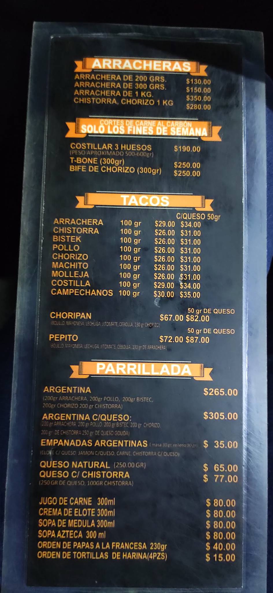 Carta del restaurante El Diez, Nezahualcóyotl, Av. 4a. Avenida 244