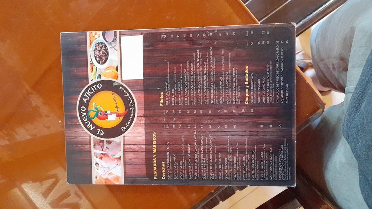 Carta del restaurante El Nuevo Ajicito, Piura, Gardenias Mz. B