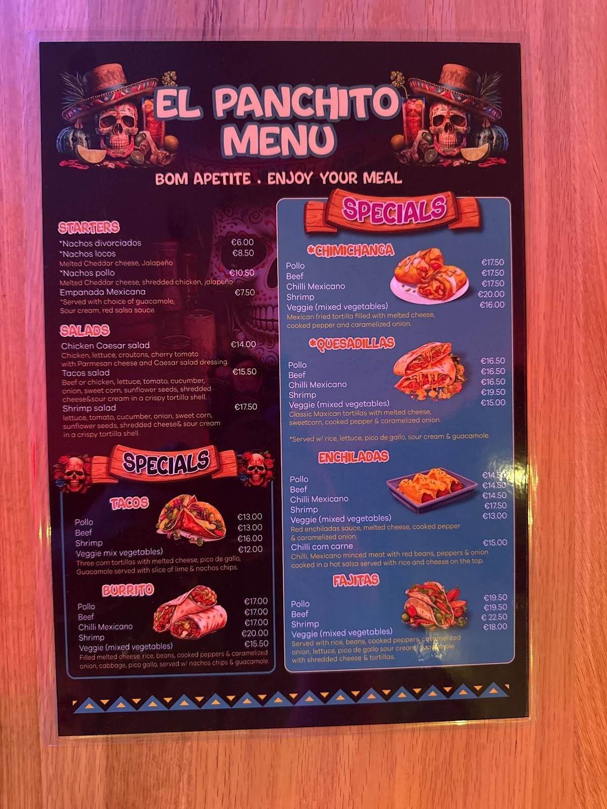 Carta de El Panchito - Restaurante Mexicano, Albufeira