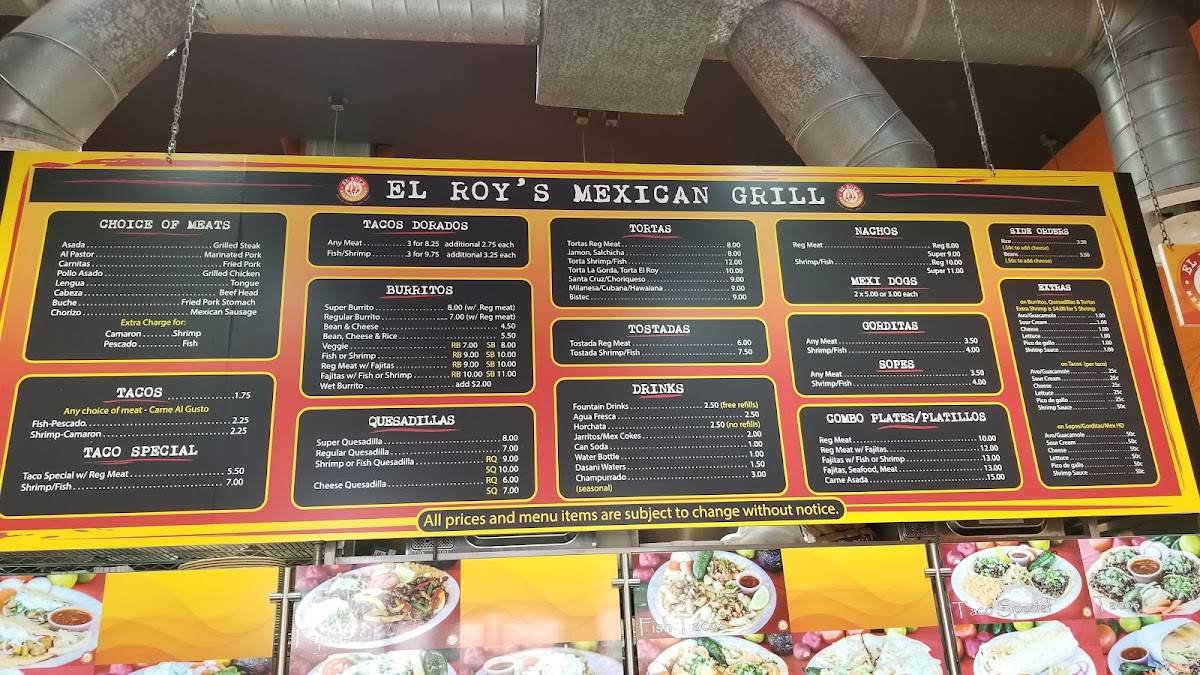 Menu at El Roy's Mexican Grill restaurant, Petaluma, 210 Edith St