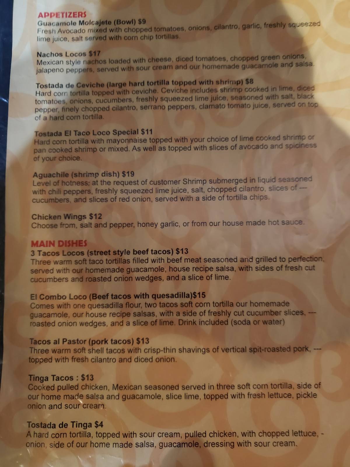 Menu at El Taco Loco restaurant, Spruce Grove, 7 Tri Leisure Way