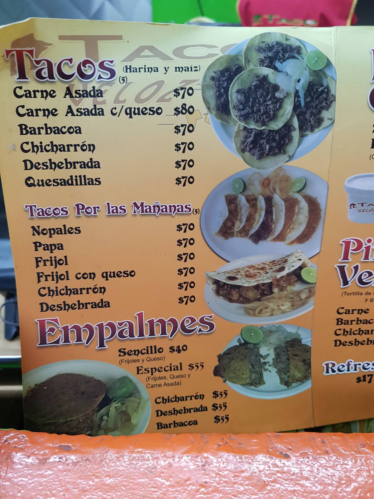 Carta del restaurante El Taco Veloz, Apodaca, José María Morelos y ...