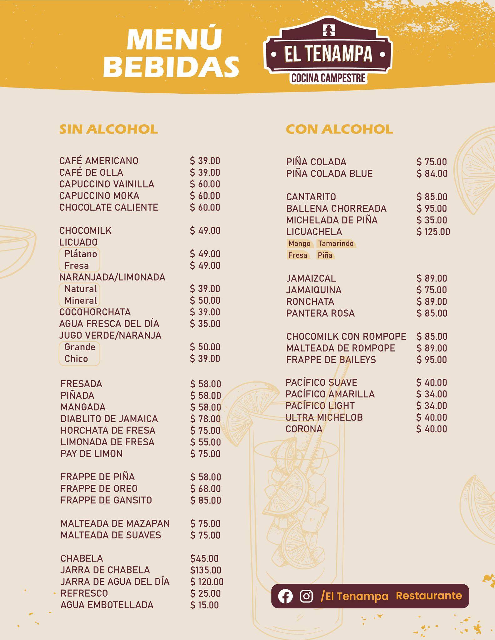 Menu at El Tenampa Restaurante, Mazatlán