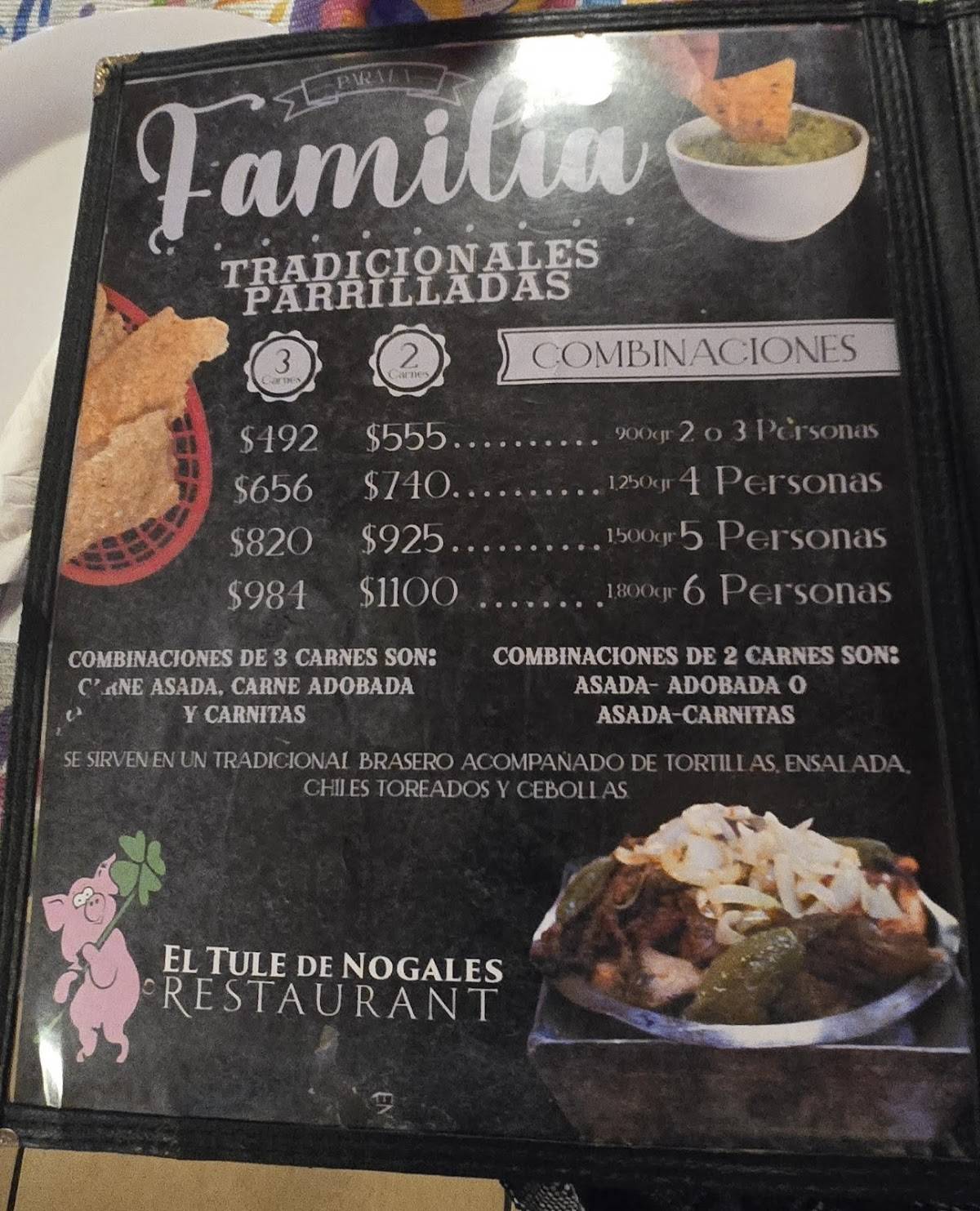 Carta de Restaurant El Túle, Heroica Nogales