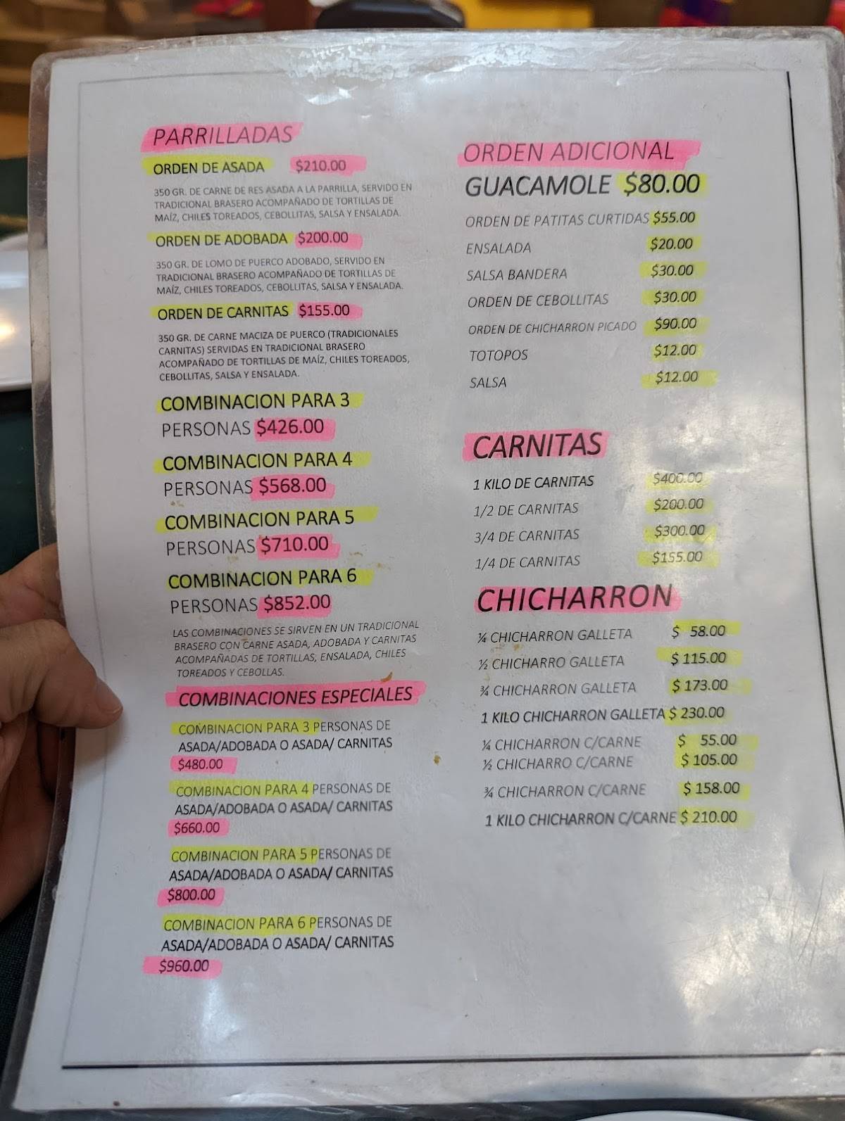 Carta de Restaurant El Túle, Heroica Nogales